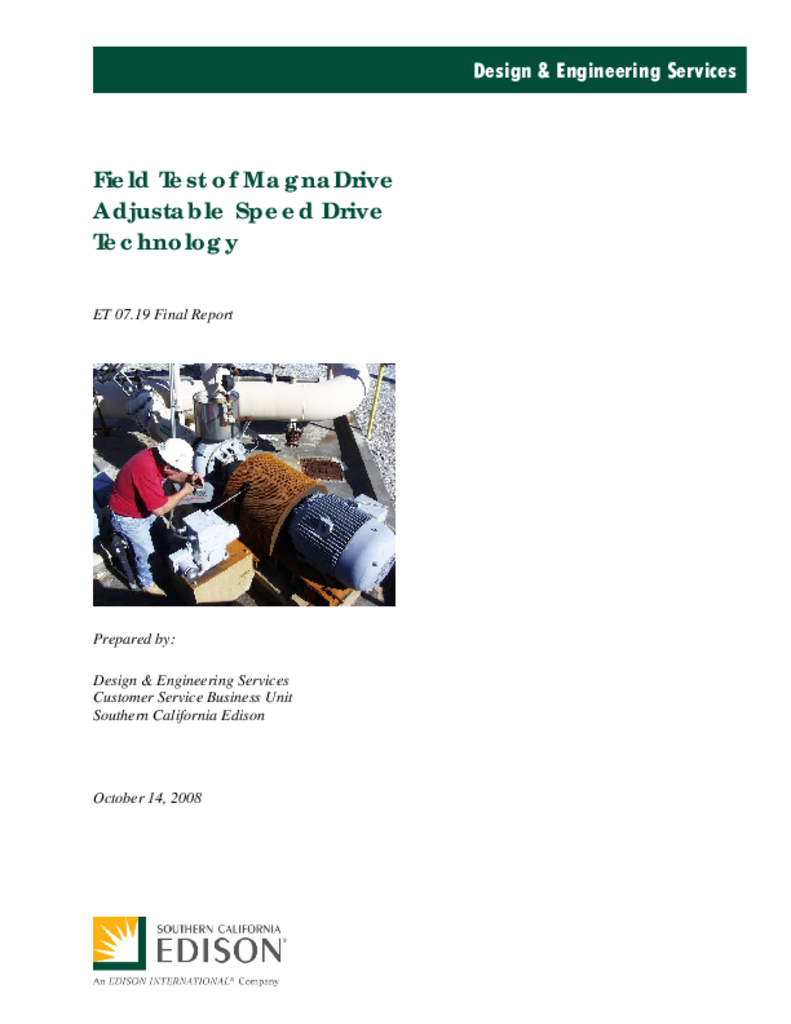 Field Test of MagnaDrive Adjustable Speed Drive Technology | ETCC