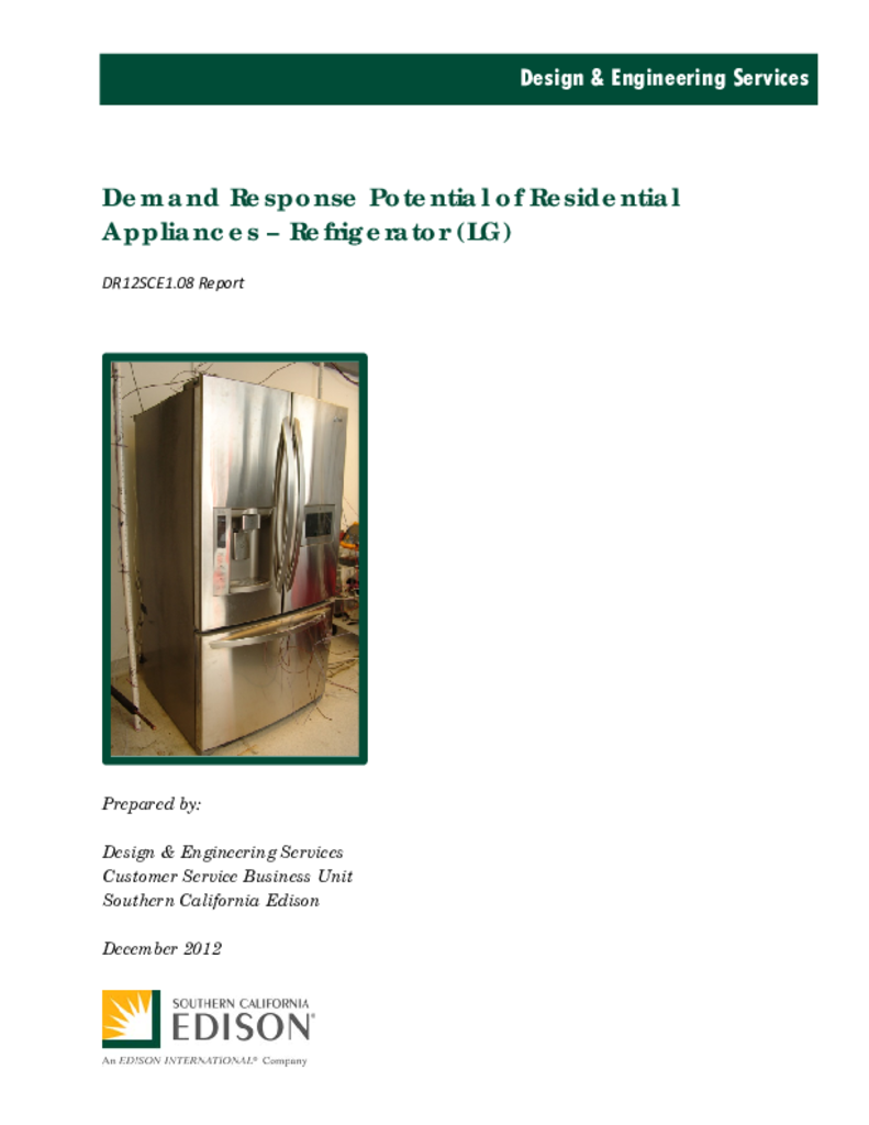 DR Potential of Residential Appliances - Refrigerator (LG) | ETCC