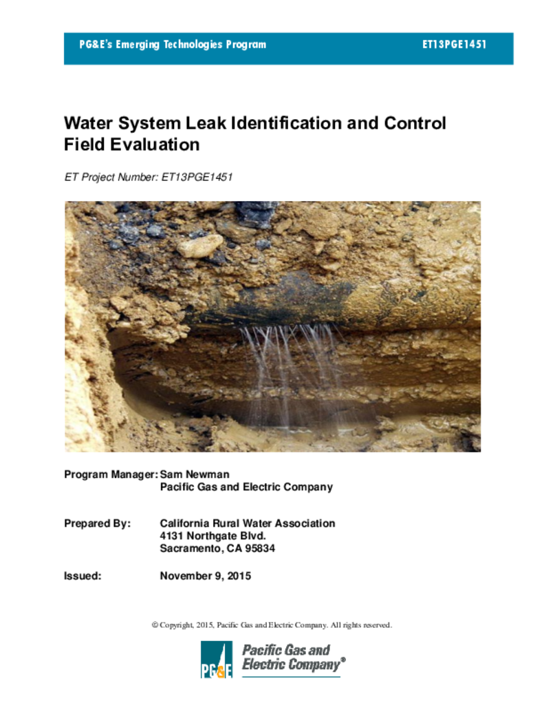 Water System Leak Identification and Control Field Evaluation | ETCC