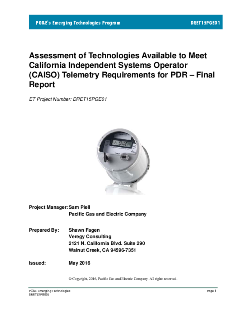 Assessment of Technologies available to Meet CAISO Telemetry ...