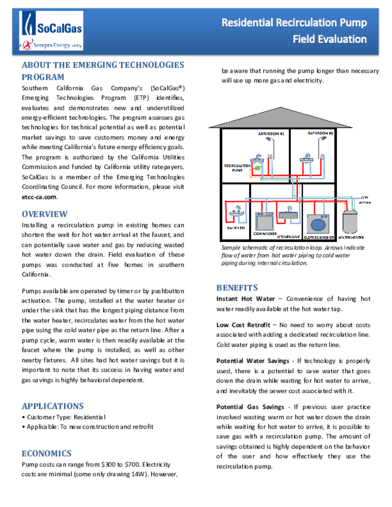 Evaluation of Residential Recirculation Pumps | ETCC