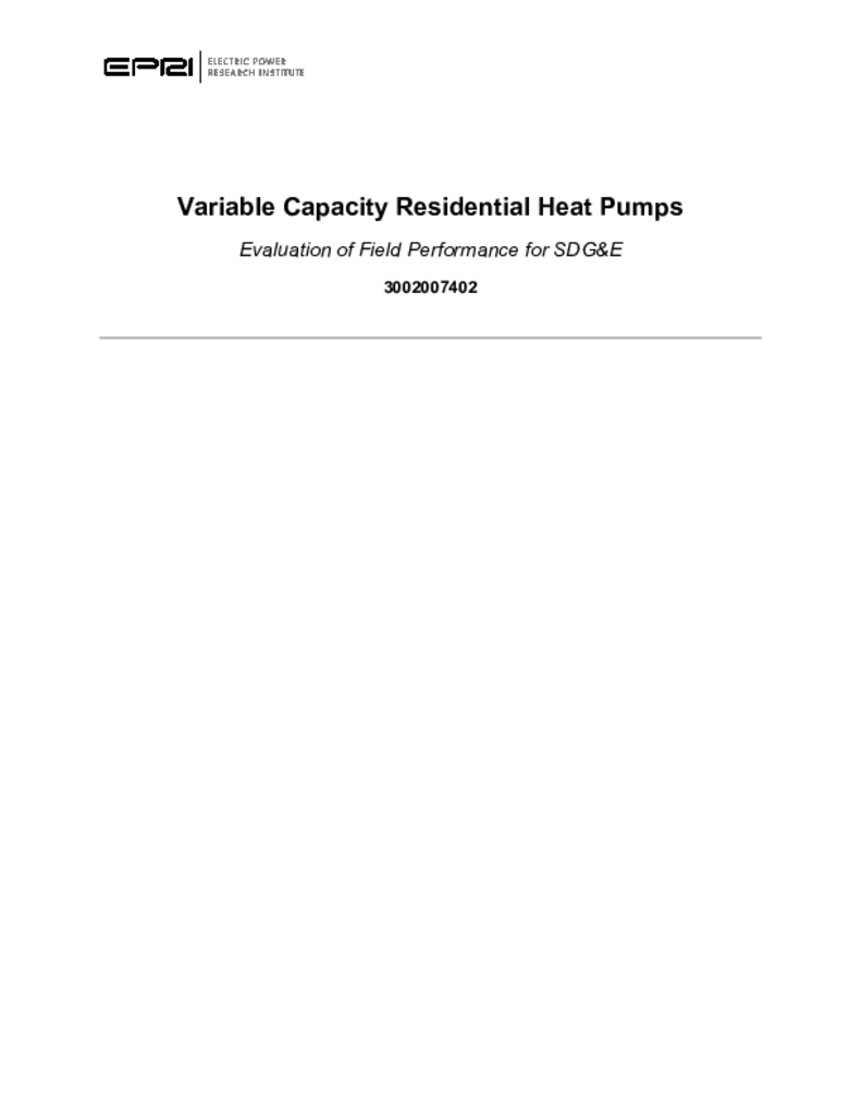 Variable Capacity Residential Heat Pumps | ETCC