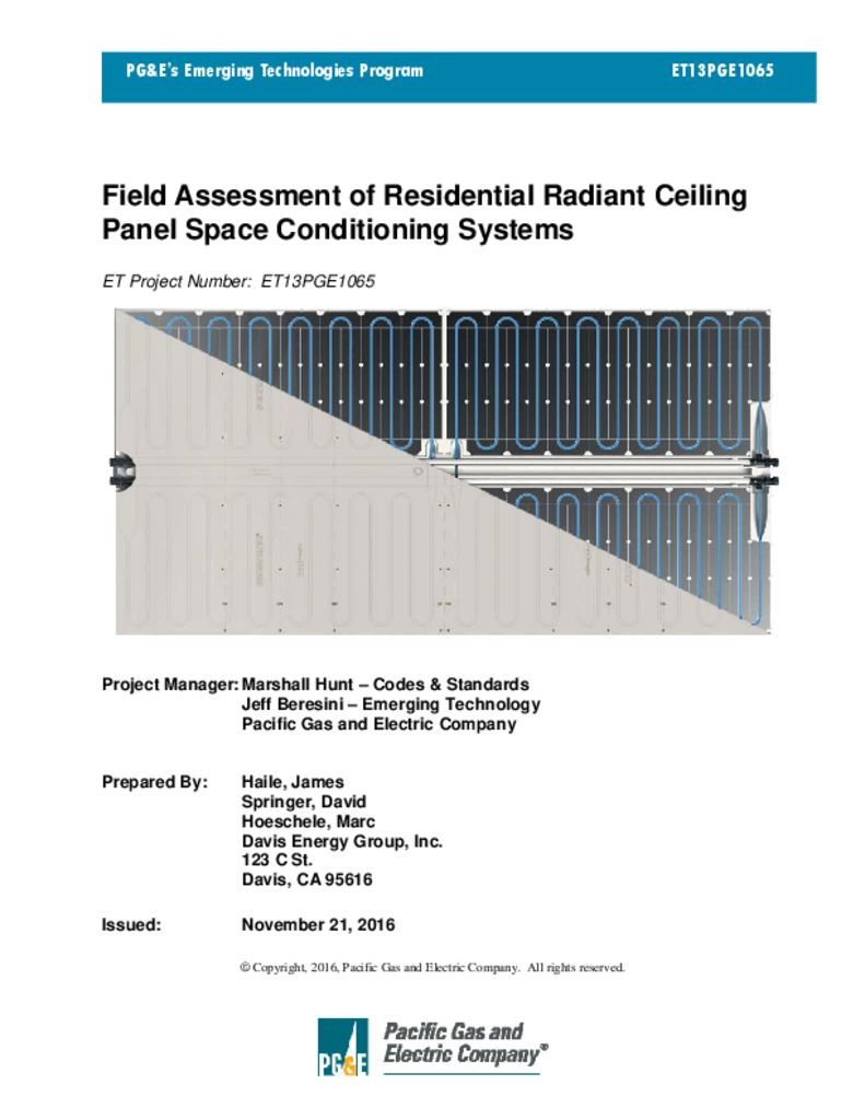 Central Valley Research Homes: Field Assessment of Residential Radiant ...