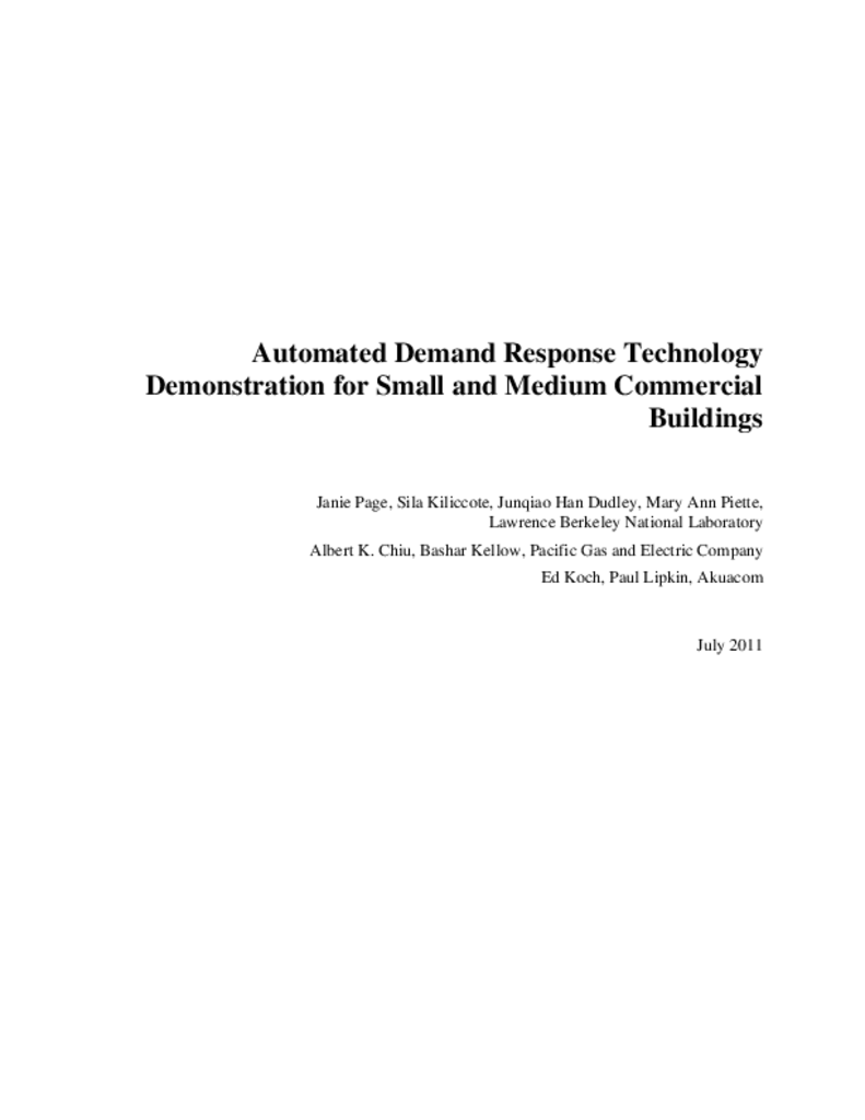 Automated Demand Response Technology Demonstration for Small and Medium Commercial Buildings | ETCC