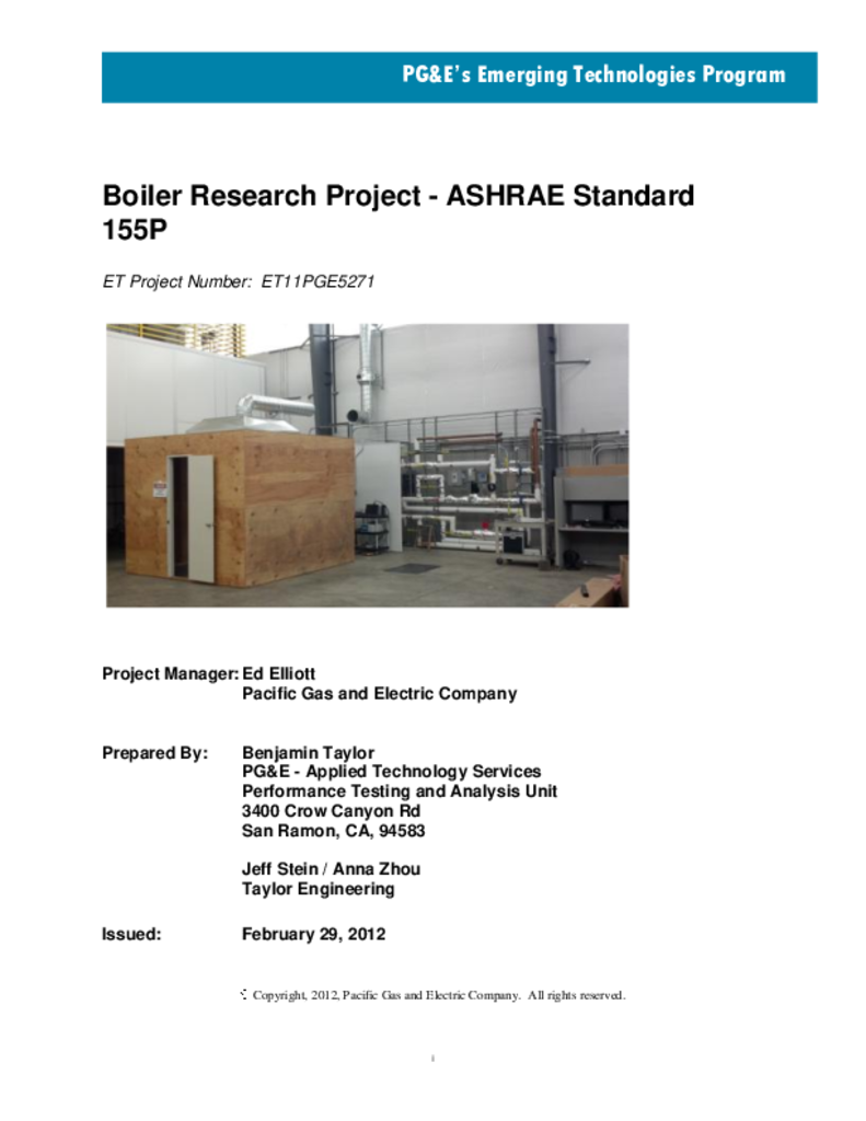 Boiler Research Project - ASHRAE Standard 155P | ETCC