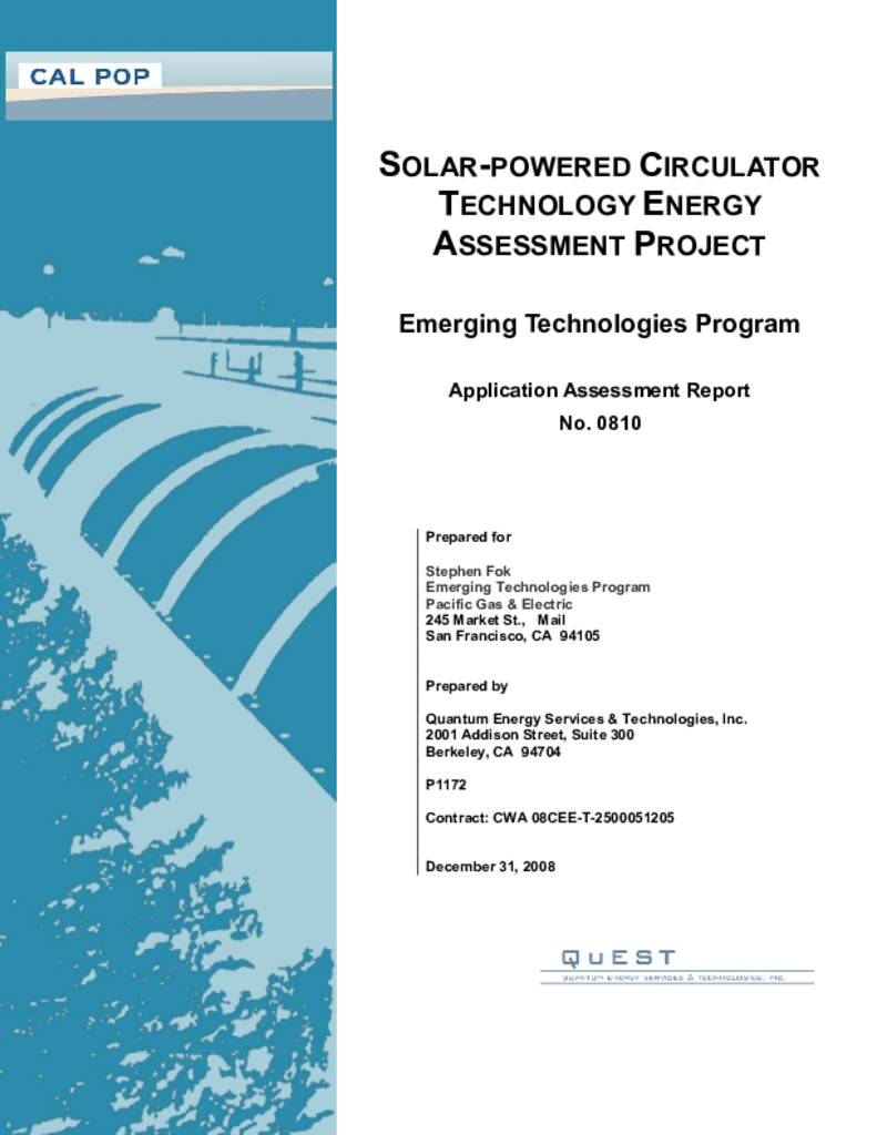 Solar-Powered Circulator Technology Energy Assessment Report | ETCC