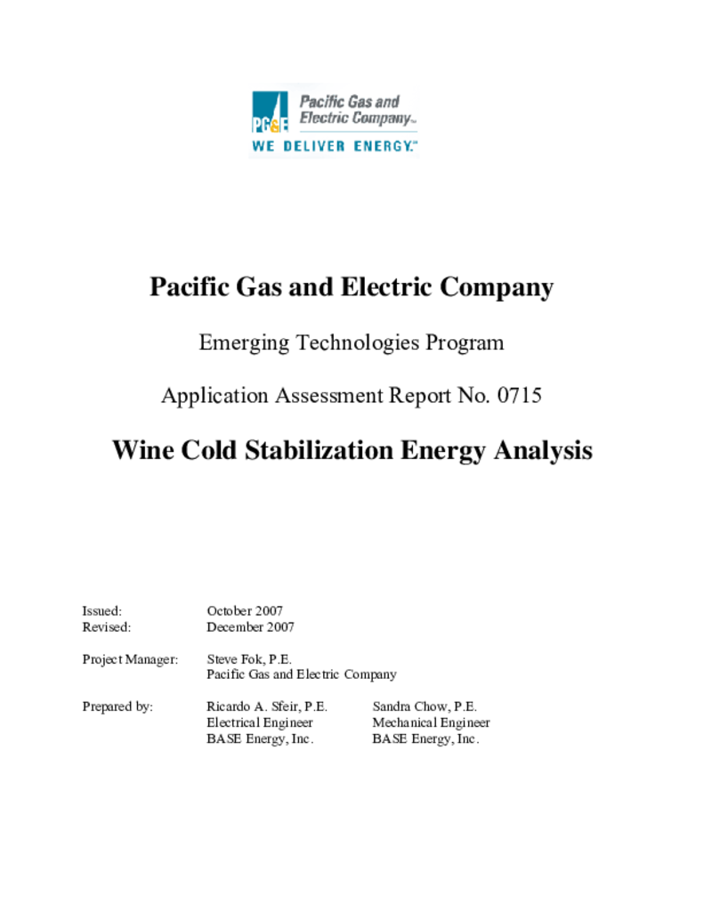 Wine Cold Stabilization Energy Analysis | ETCC