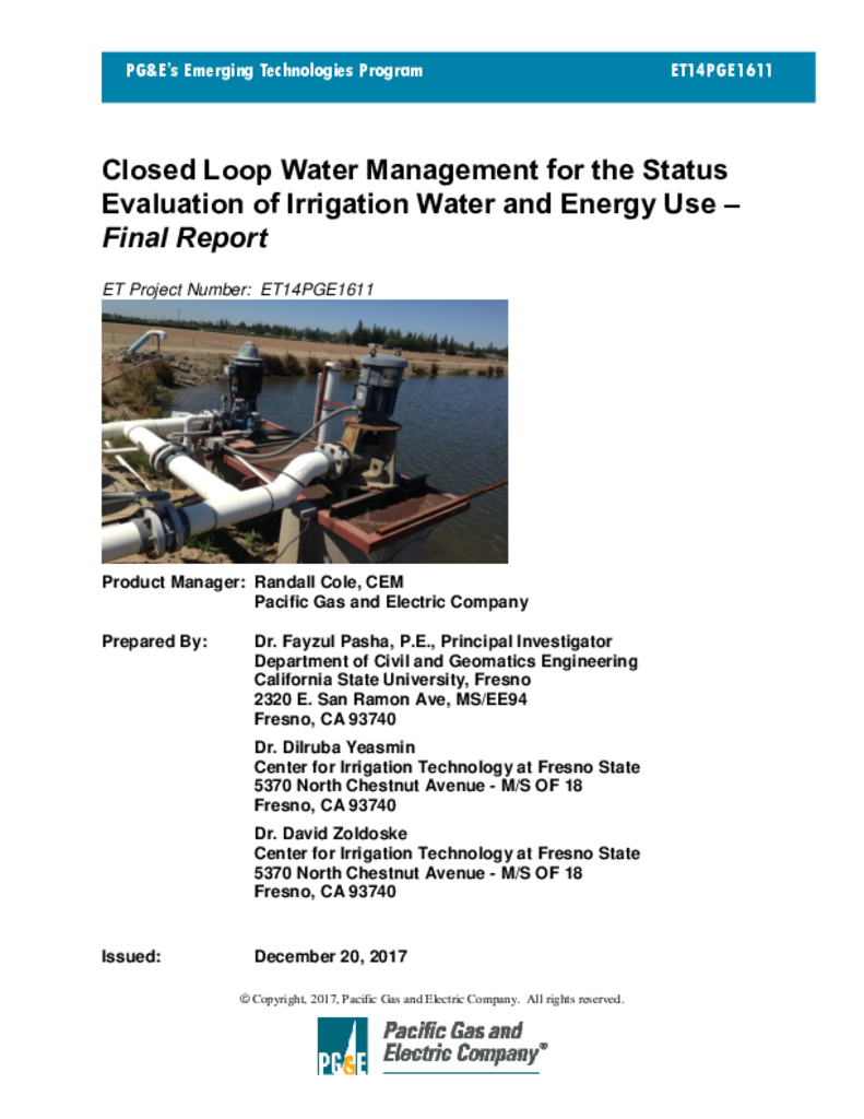 Closed Loop Water Management for the Status Evaluation of Irrigation ...