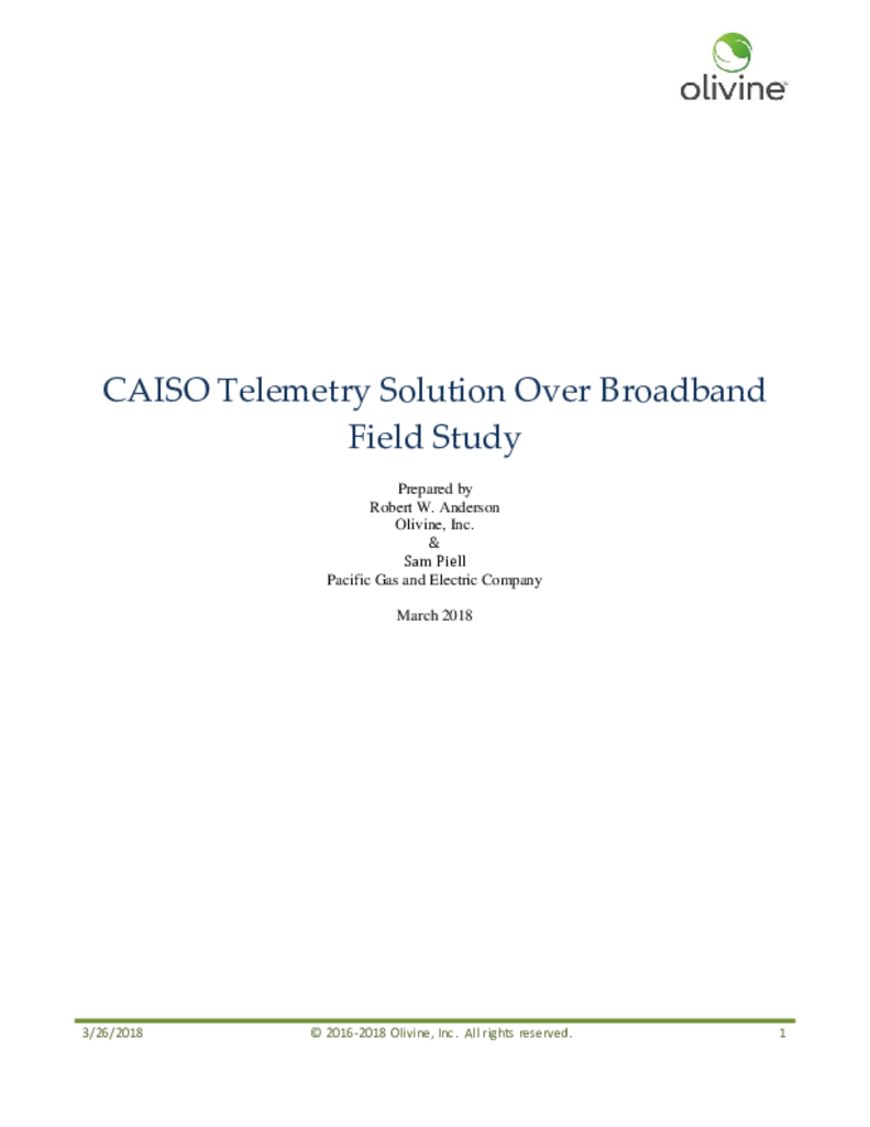 CAISO Telemetry Solution Over Broadband Field Study | ETCC