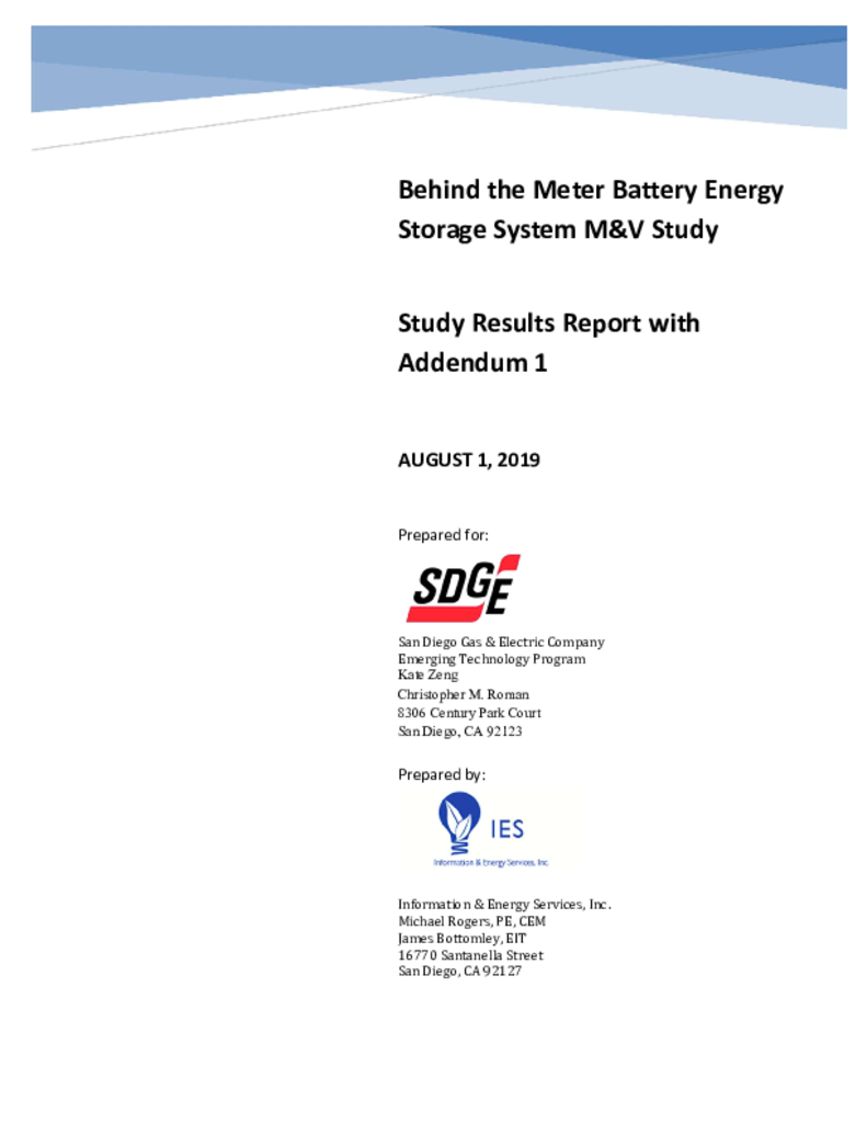 Commercial Behind the Meter Battery Energy Storage System M&V Study | ETCC
