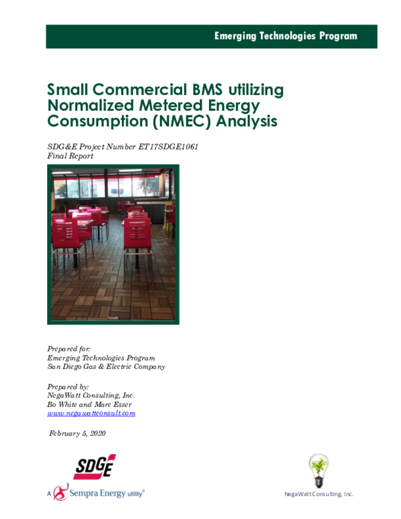 Small Commercial BMS utilizing Normalized Metered Energy Consumption ...