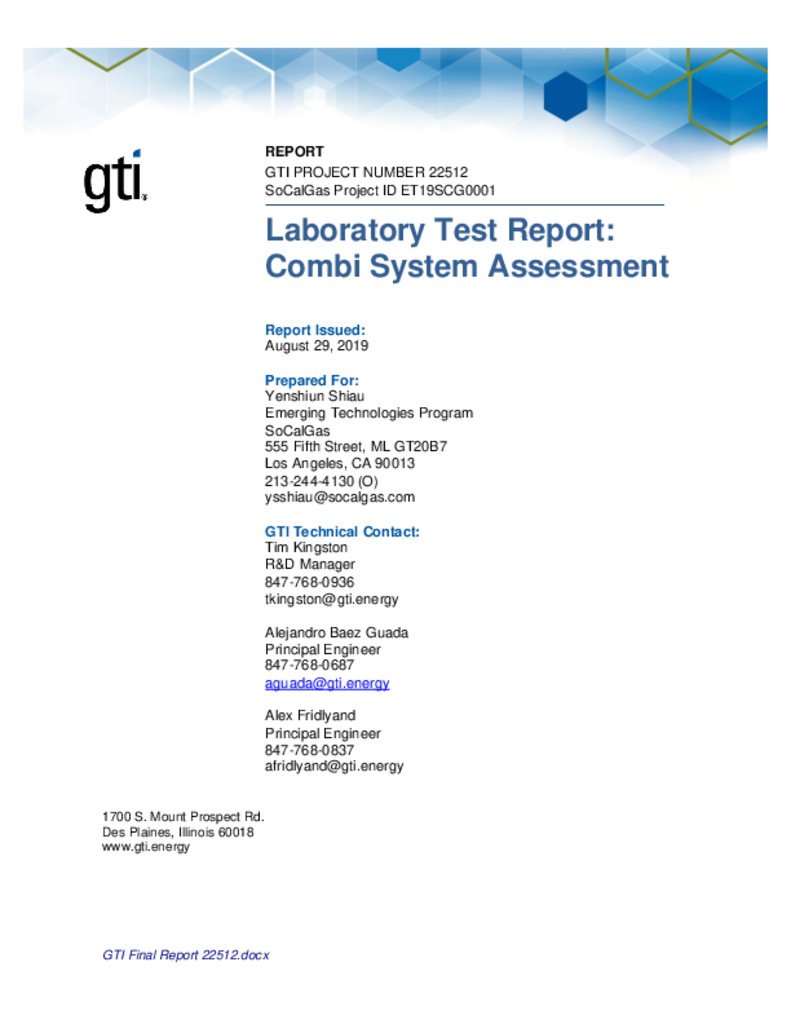 Lab Test Report Combi System Assessment | ETCC
