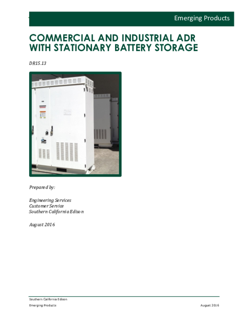DR15.13 - Commercial and Industrial ADR with Stationary Batteries | ETCC
