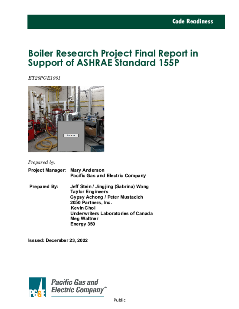 Boiler Research Project Final Report in Support of ASHRAE Standard 155P ...