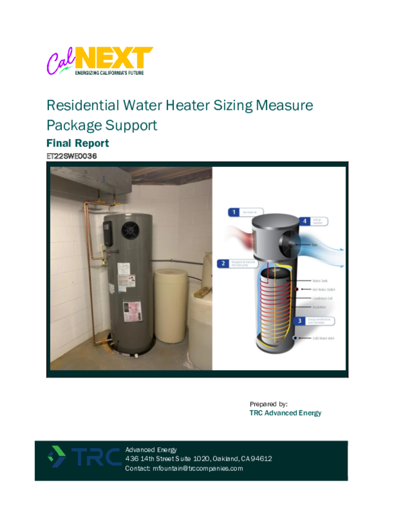Residential Water Heater Sizing Measure Package Support | ETCC